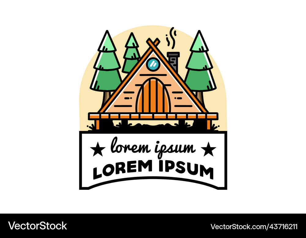 Triangle wooden cabin between pine tress design Vector Image