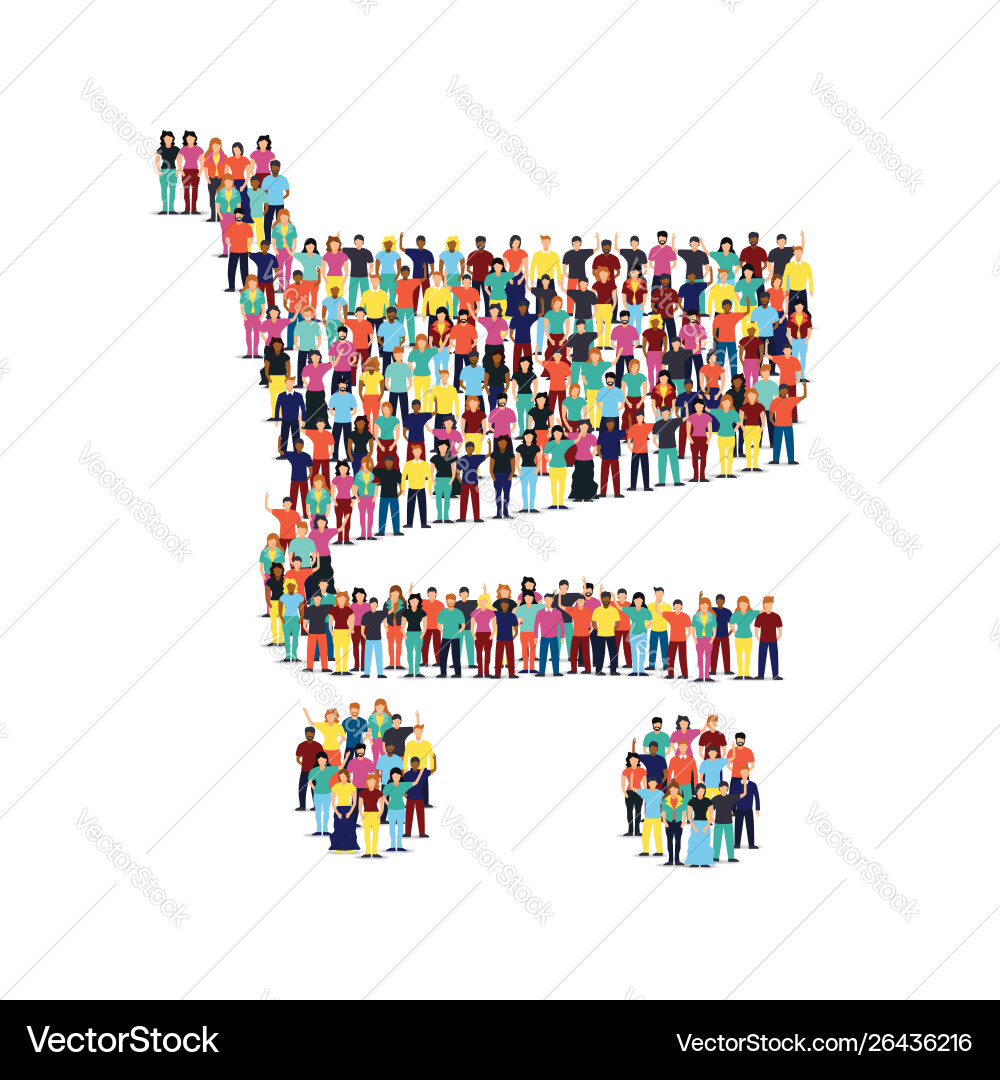 Diverse people group in shopping cart shape Vector Image