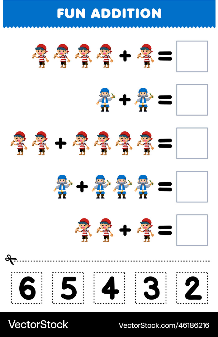 Education game for children fun addition by cut Vector Image