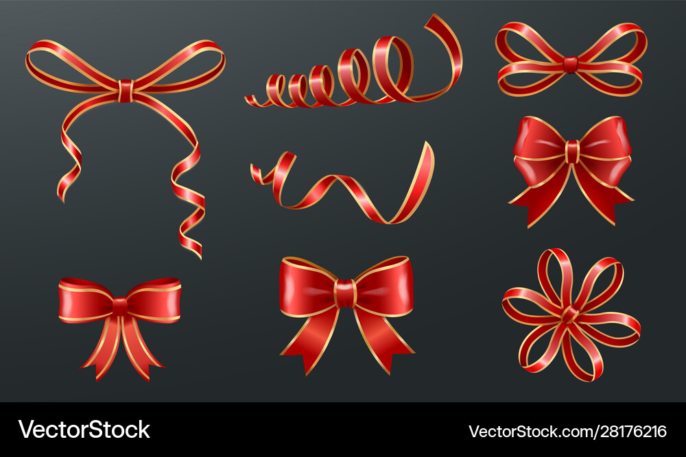 Festive red bows and ribbons decor for boxes Vector Image