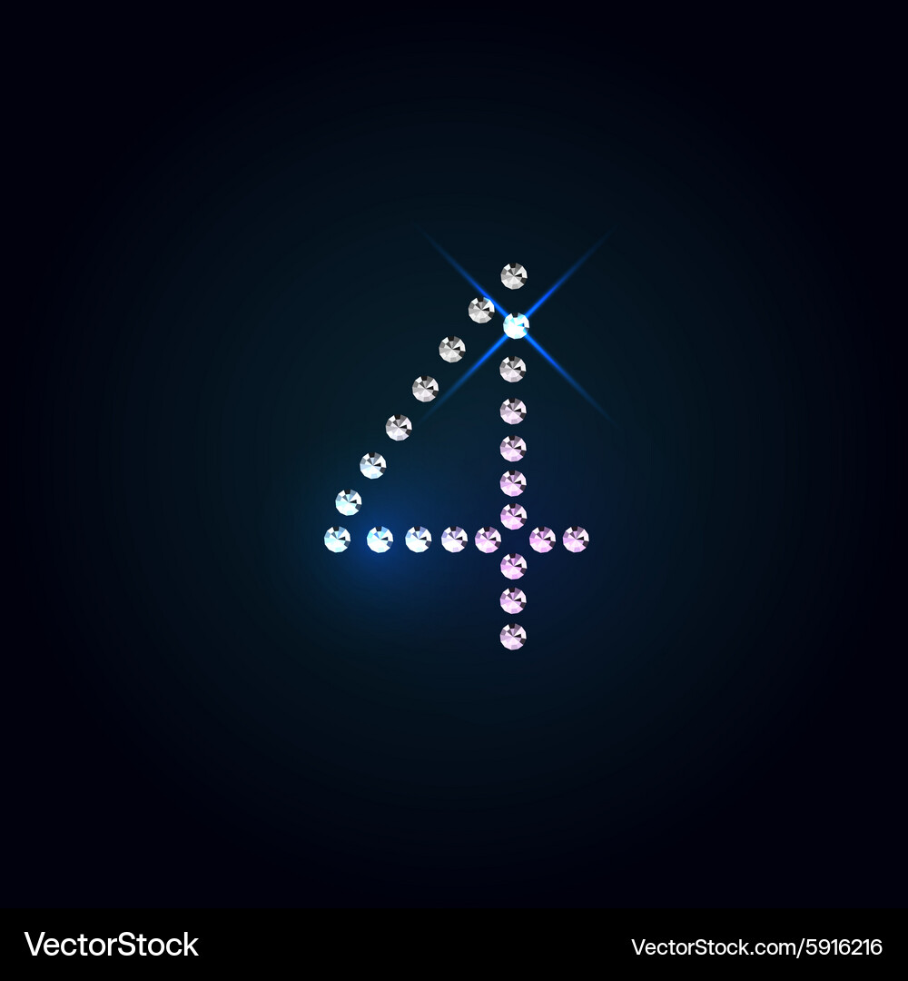Gems 4 number shiny diamond font Royalty Free Vector Image