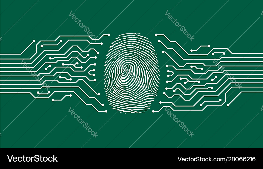 Green electric circuit map with fingerprint Vector Image