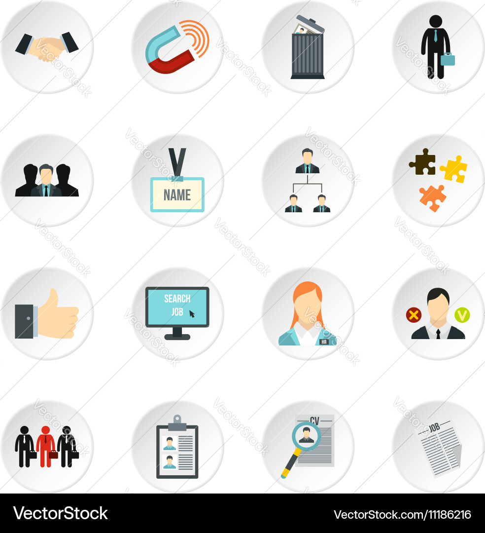 Job search icons set flat style Royalty Free Vector Image