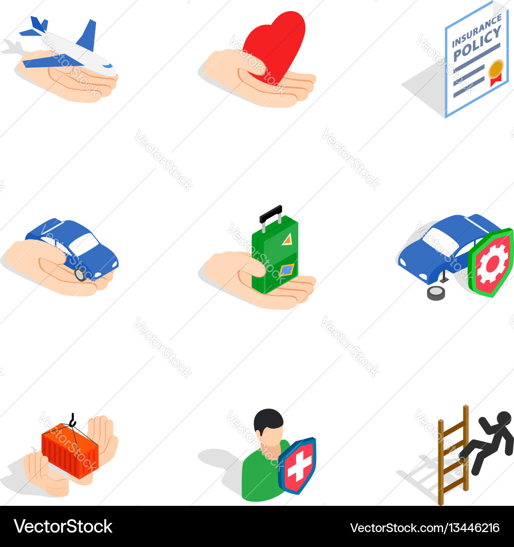 Universal insurance icons isometric 3d style Vector Image