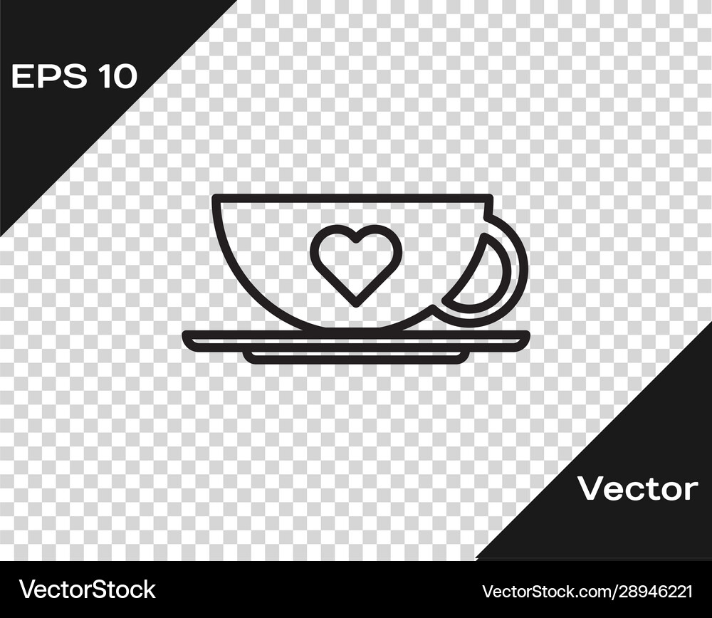 Black line coffee cup and heart icon isolated Vector Image