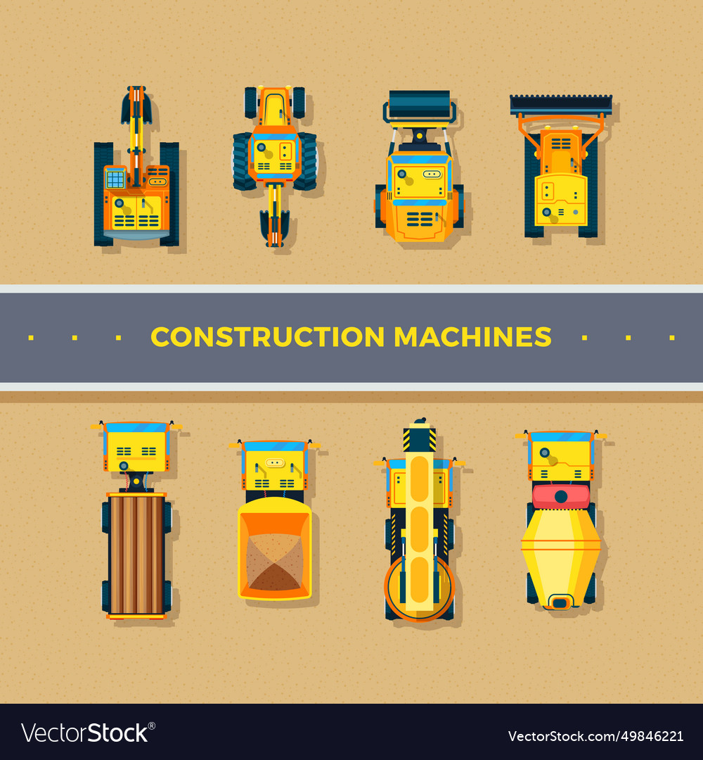Construction machines top view Royalty Free Vector Image