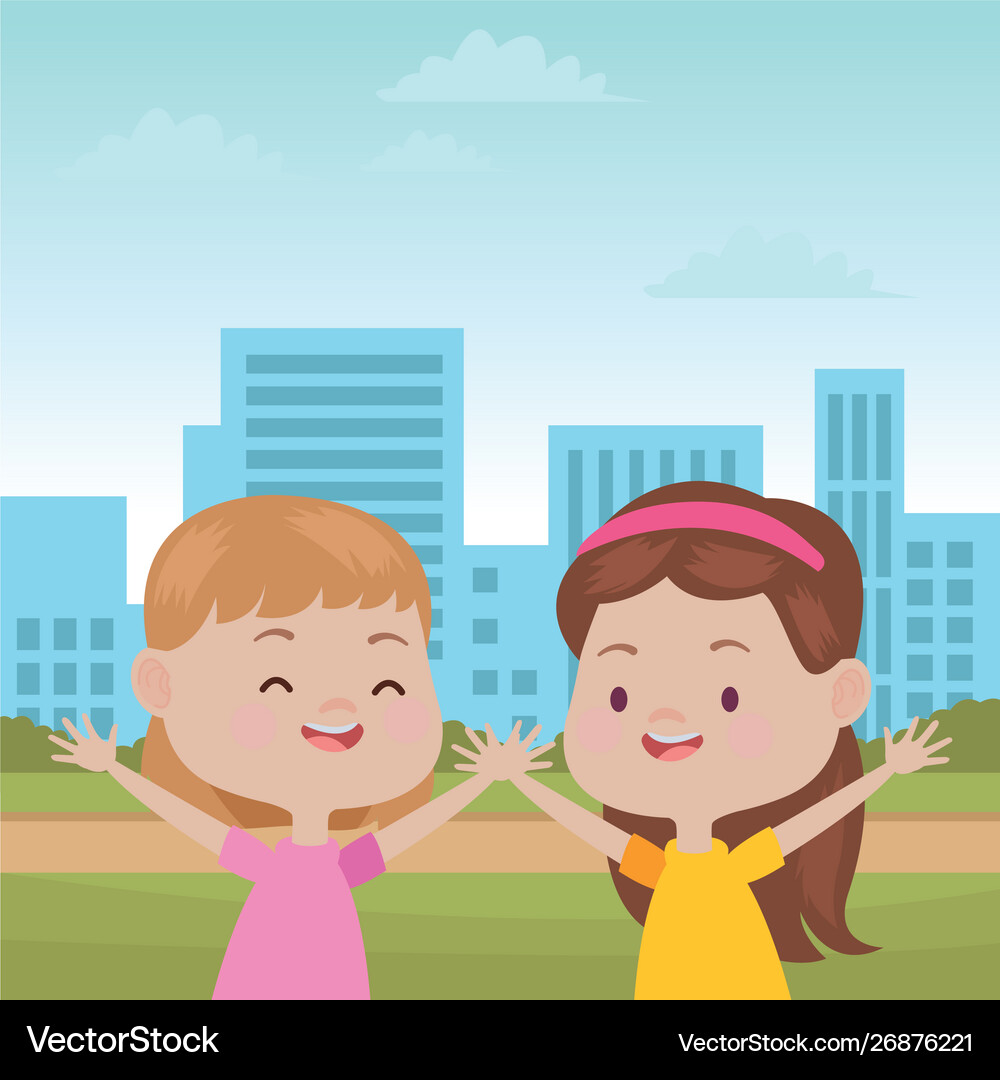 Cute happy kids having fun cartoons Royalty Free Vector