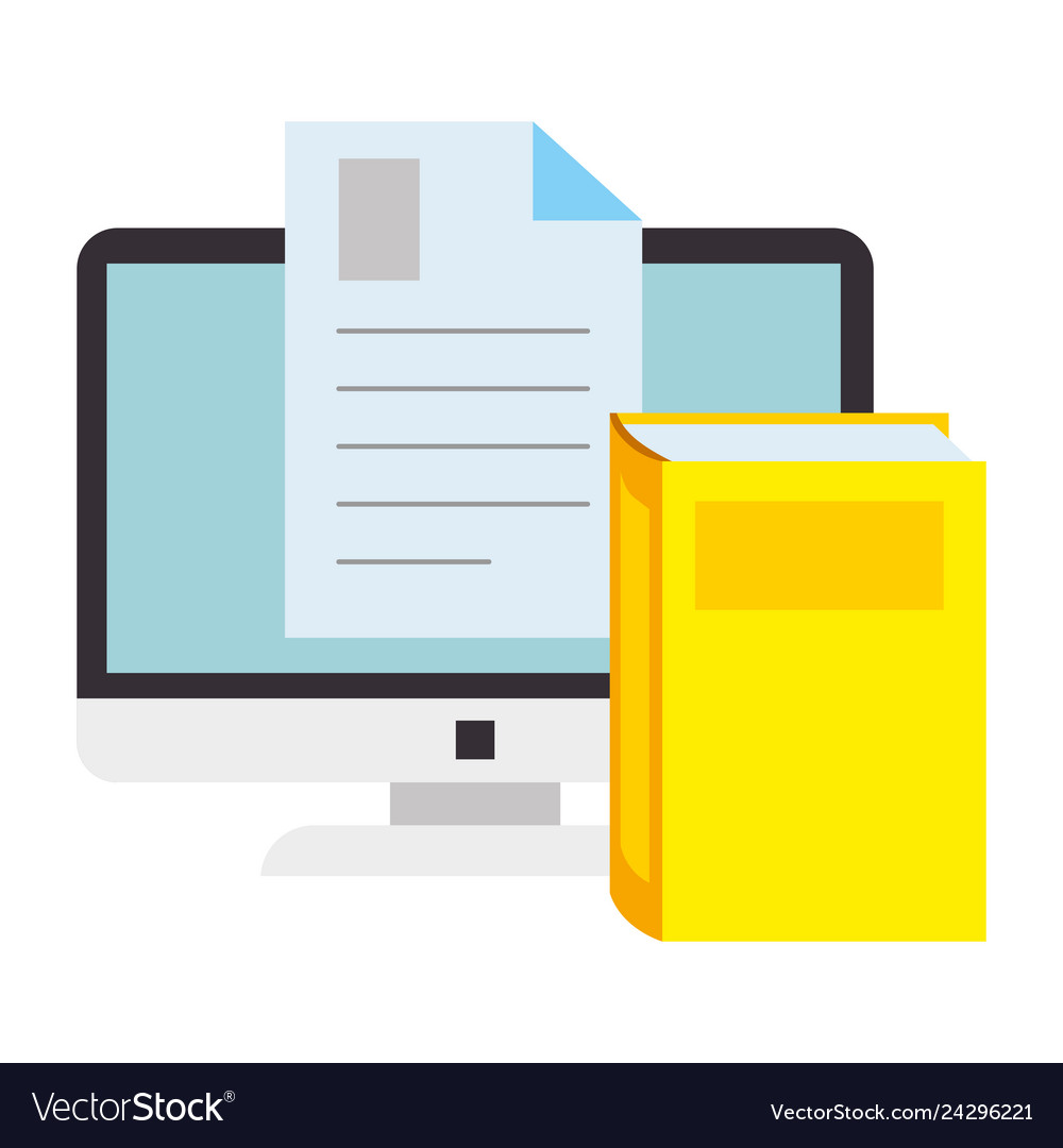 Electronic book with computer and document Vector Image