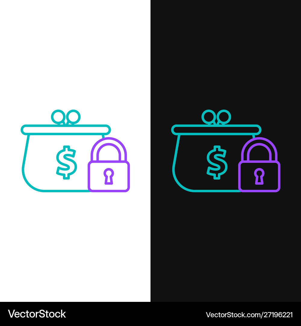 Green and purple line closed wallet with lock icon