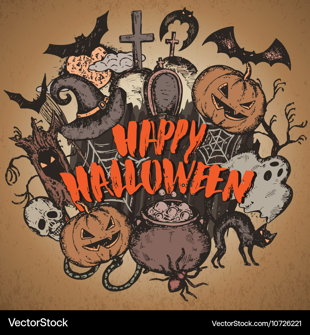 Sketch halloween characters Royalty Free Vector Image