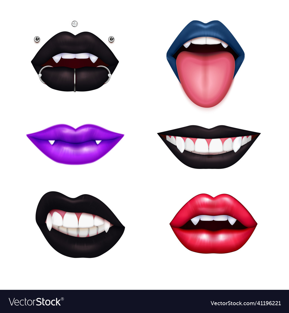 Vampire lips realistic set Royalty Free Vector Image