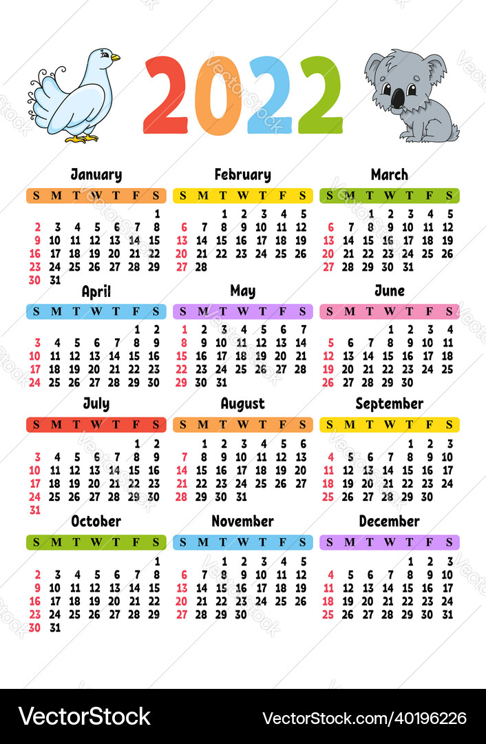 Calendar for 2022 with a cute character fun Vector Image