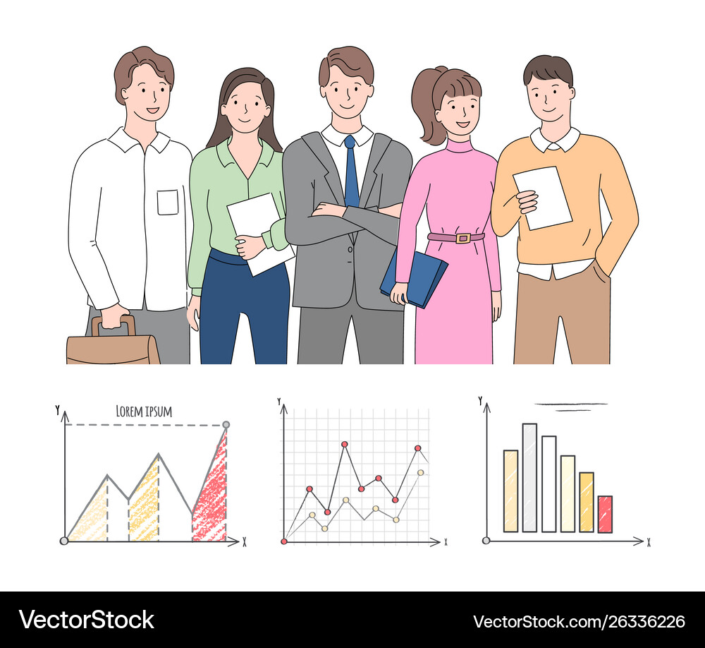 Chart report cartoon character colleagues Vector Image