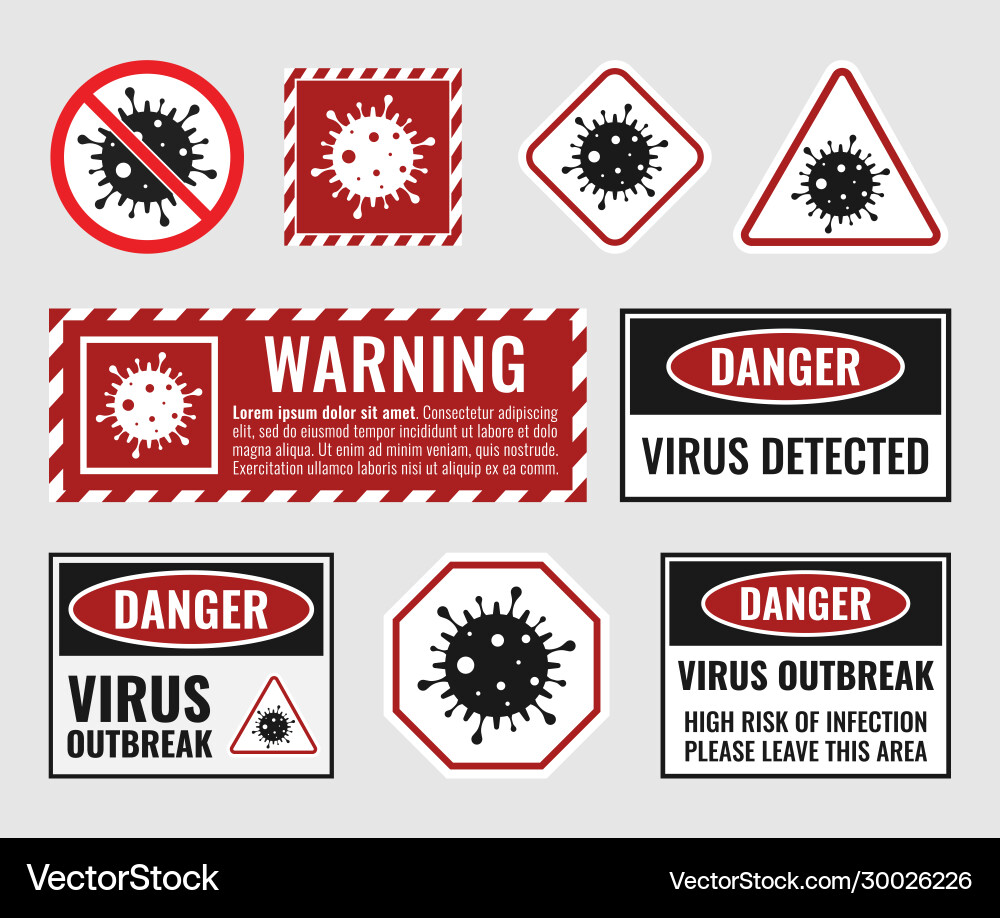 Coronavirus icon set virus danger sign biohazard Vector Image