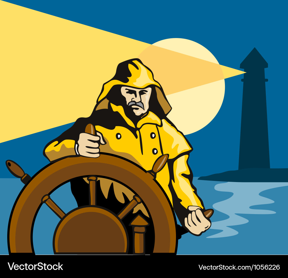 Fisherman sea captain helm retro Royalty Free Vector Image