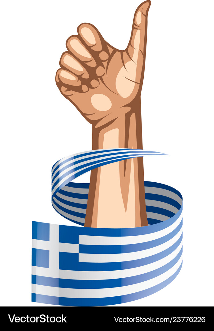 Greece flag and hand on white background Vector Image