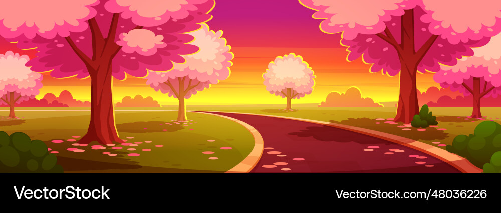 Sakura blossom park road cartoon Royalty Free Vector Image