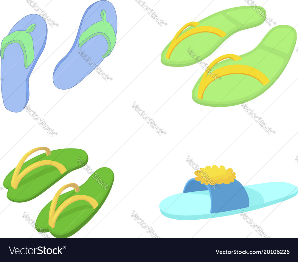 Slippers icon set cartoon style Royalty Free Vector Image