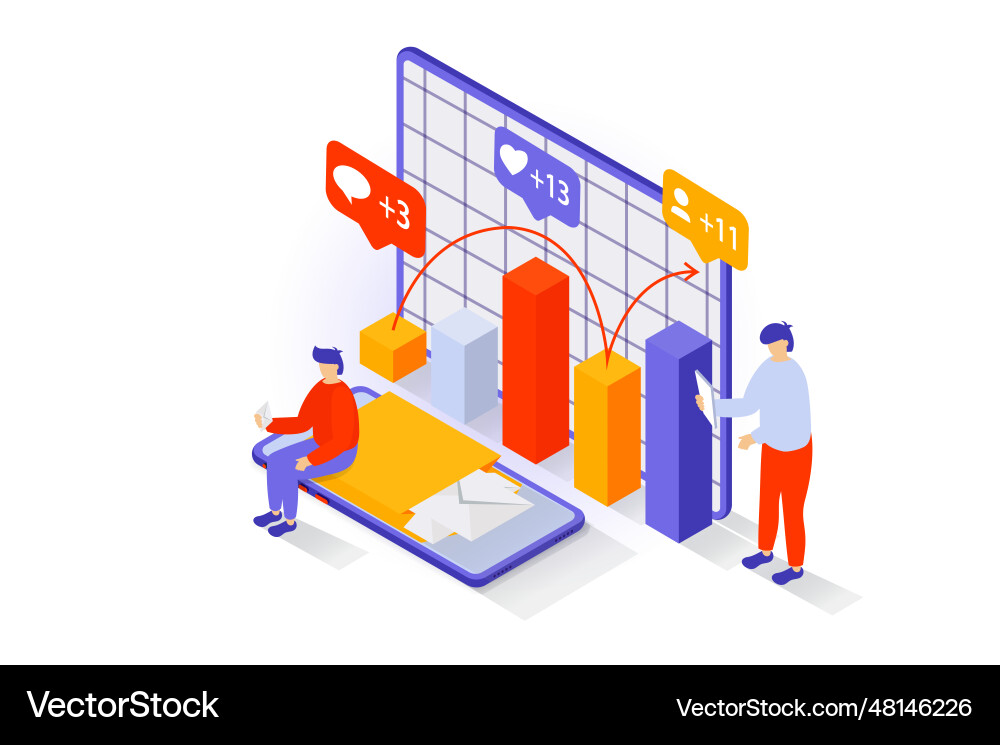 Social media concept in 3d isometric design Vector Image