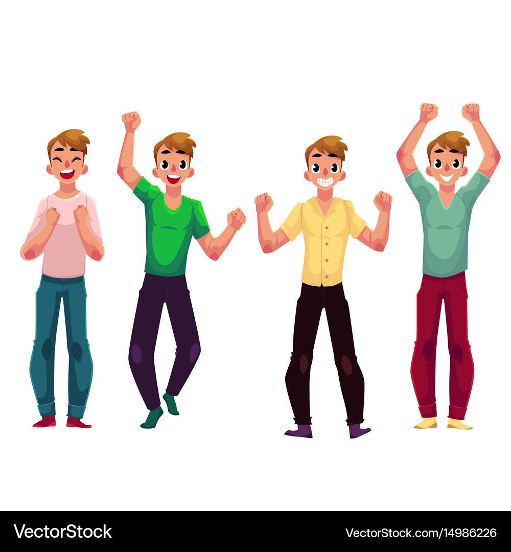 Young man boy rejoicing cheering celebrating Vector Image