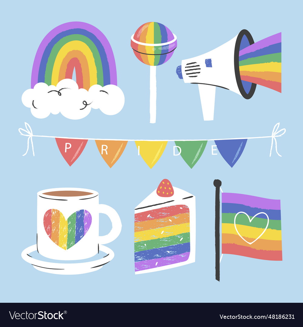Flat pride month lgbt elements set Royalty Free Vector Image