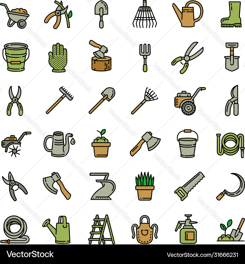 Gardening tools icons set outline style Royalty Free Vector