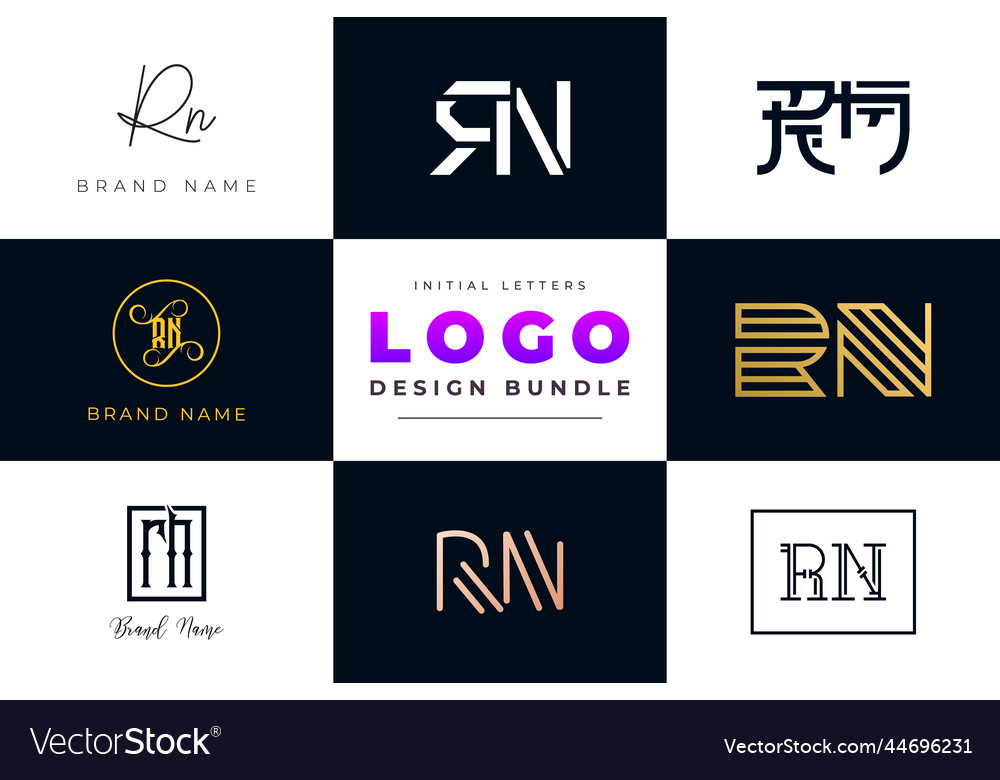 Initial letters rn logo design bundle Royalty Free Vector