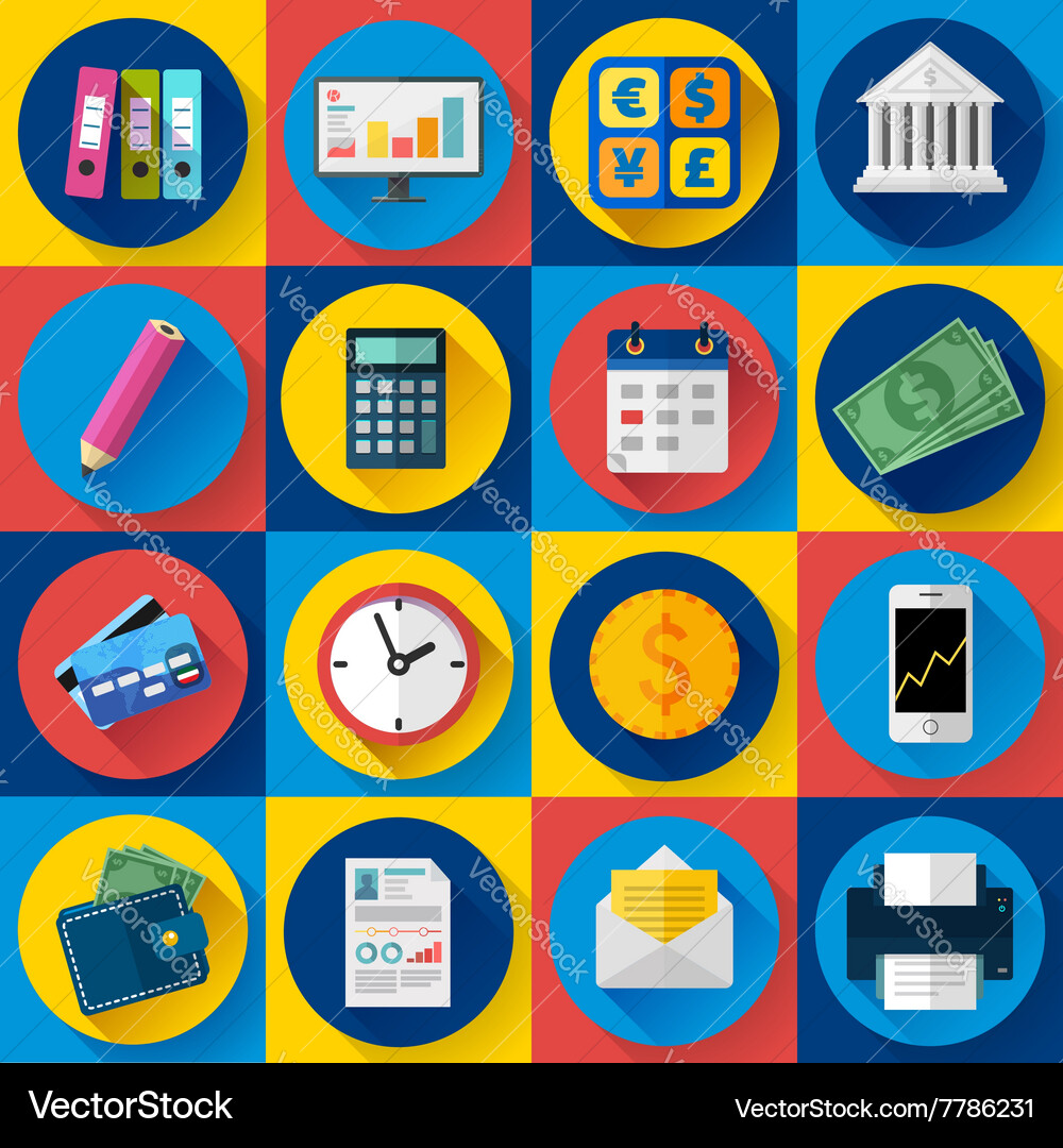 Money and bank icon set flat designed style Vector Image