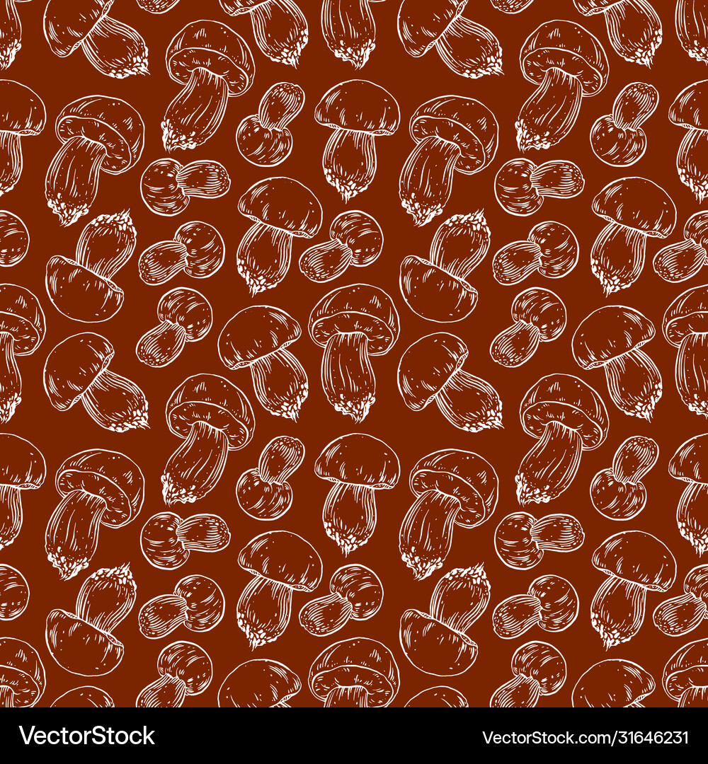 Seamless cute sketch porcini Royalty Free Vector Image