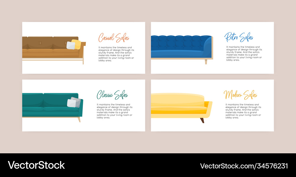 Set advertising templates for sofa shop with a Vector Image