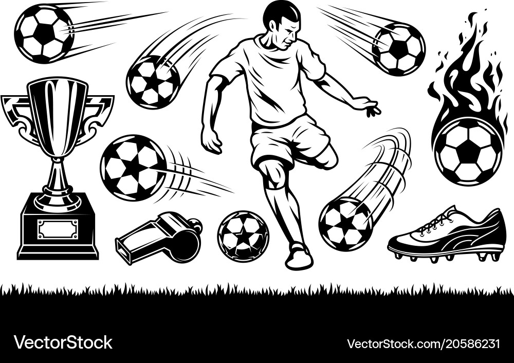 Set of soccer elements and players Royalty Free Vector Image