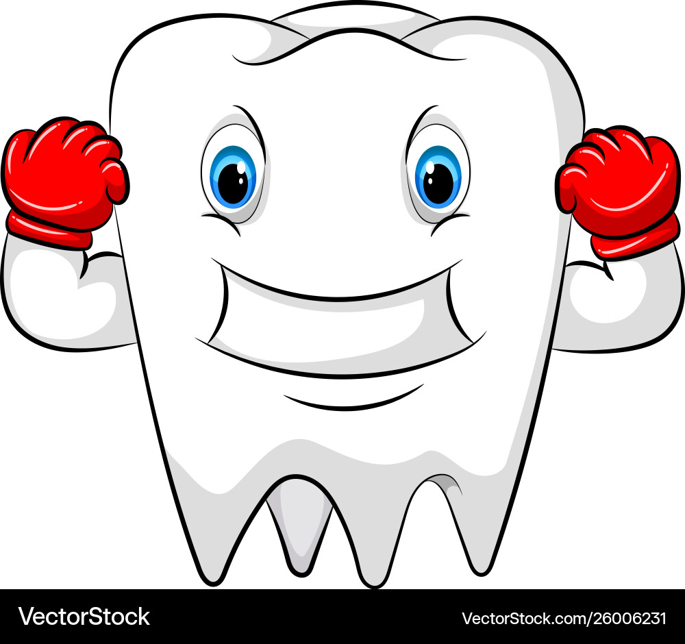 Strong tooth cartoon character with red gloves Vector Image