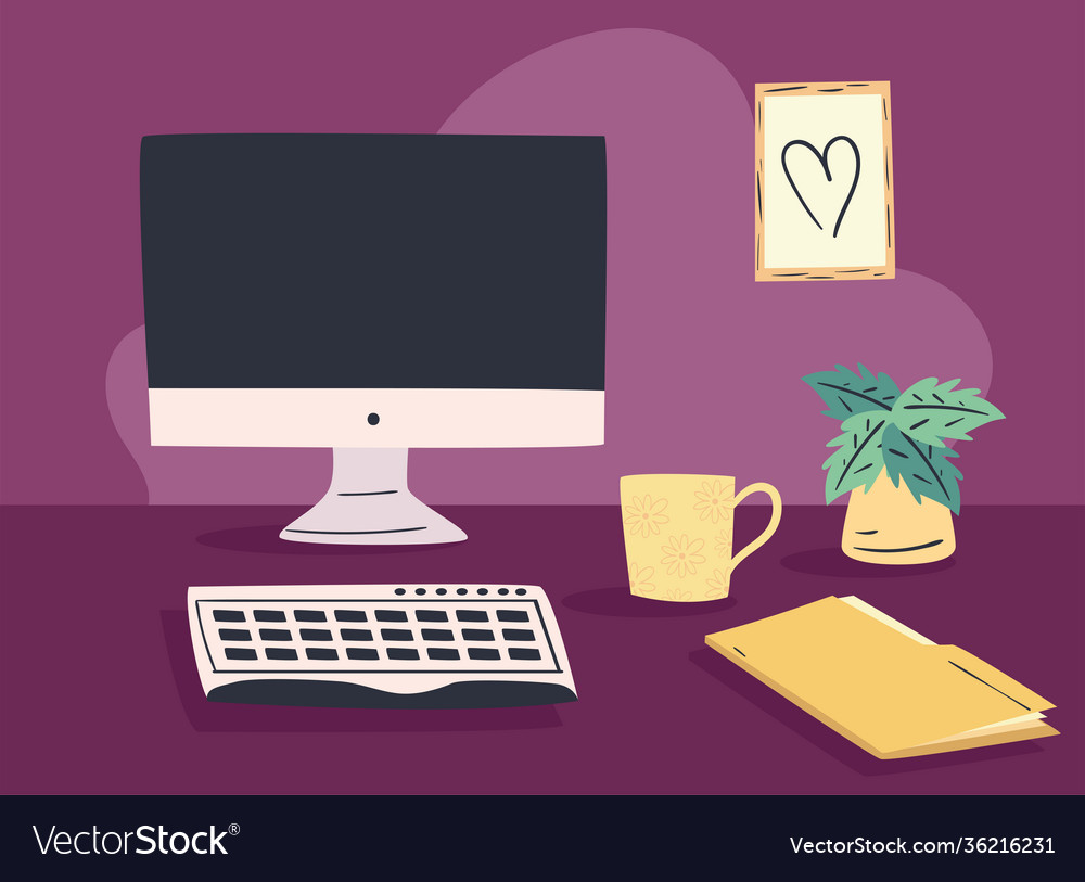 Workplace desk with computer and file Royalty Free Vector