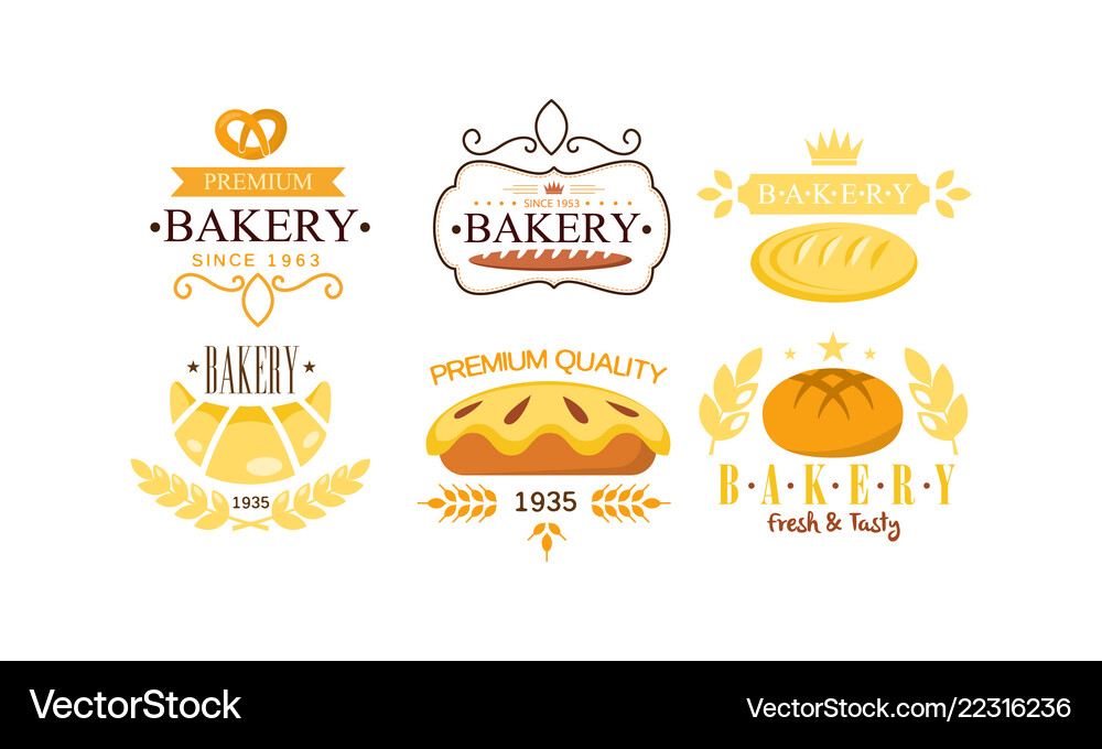 Bakery premium logo set bakehouse retro badge Vector Image