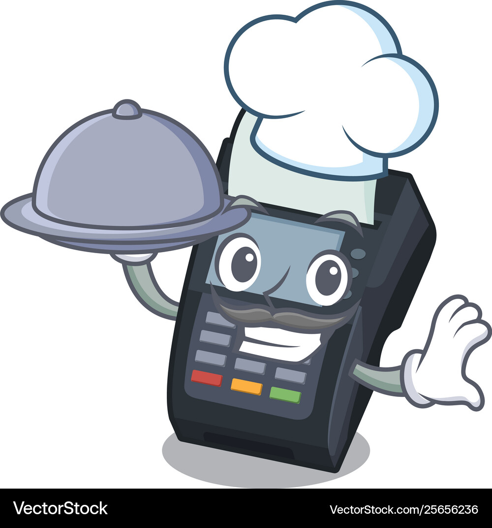 Chef with food edc machine in cartoon shape Vector Image
