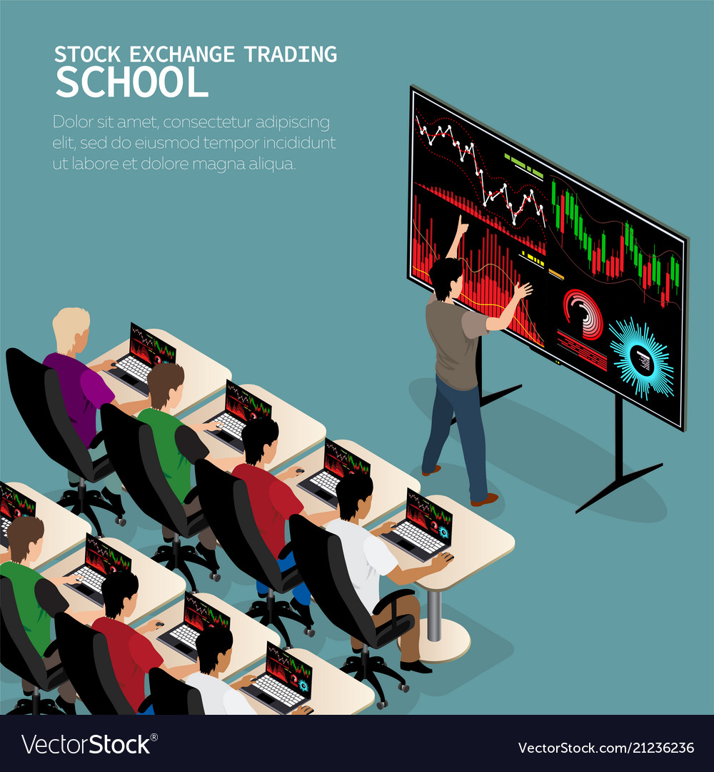 Isometric trader school Royalty Free Vector Image