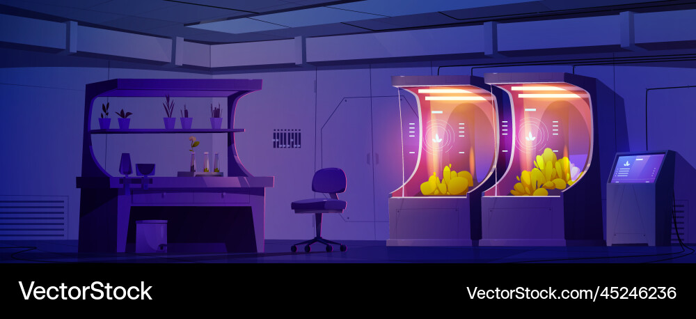 Night laboratory with plants growing equipment Vector Image