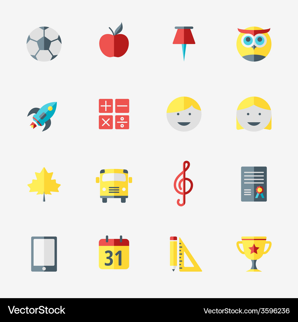 School and education icons set in flat design Vector Image