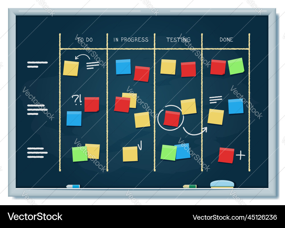 Scrum board with colorful stickers on chalkboard Vector Image