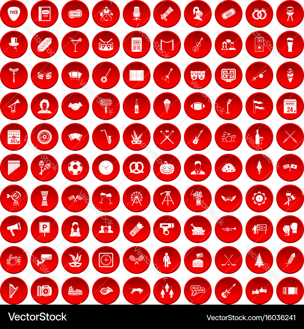 100 meeting icons set red Royalty Free Vector Image