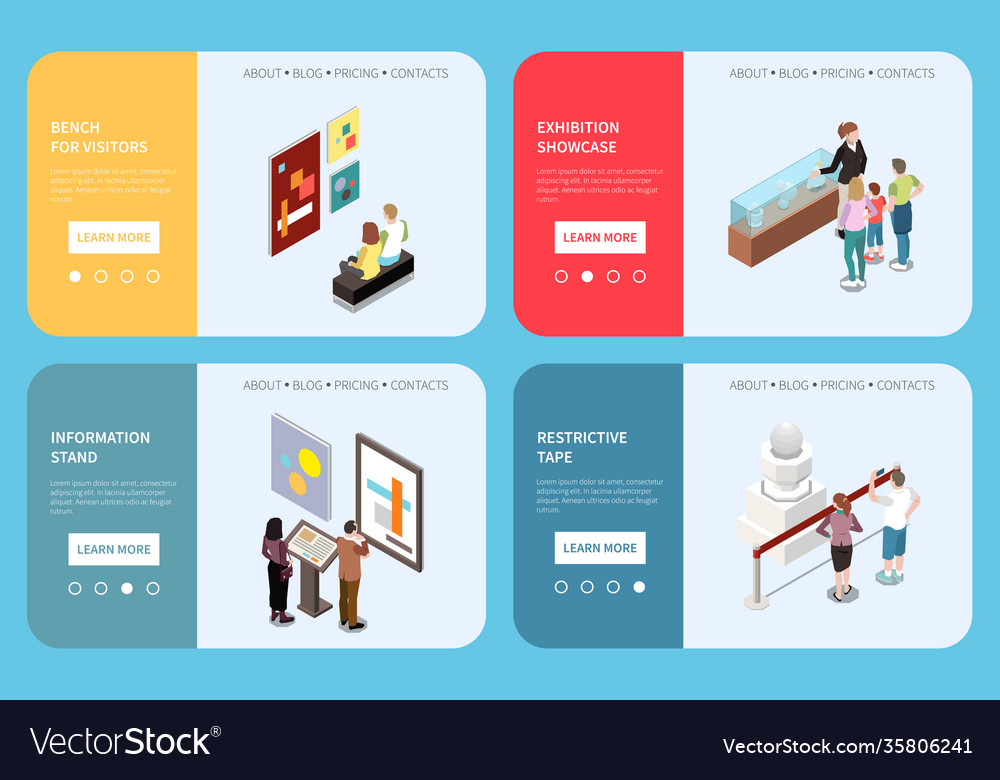 Art gallery isometric web banners Royalty Free Vector Image