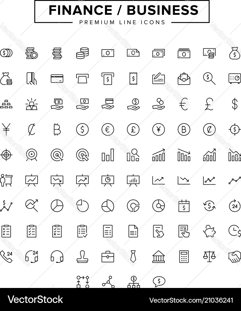 Business finance line icon set Royalty Free Vector Image