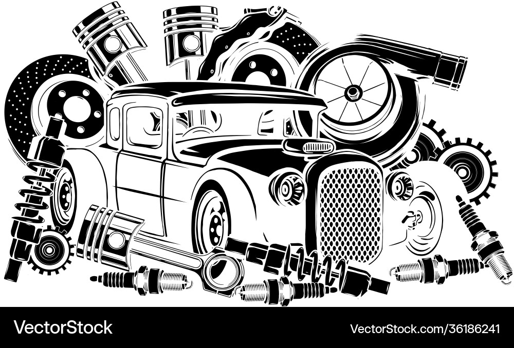 Car spares frame and parts Royalty Free Vector Image