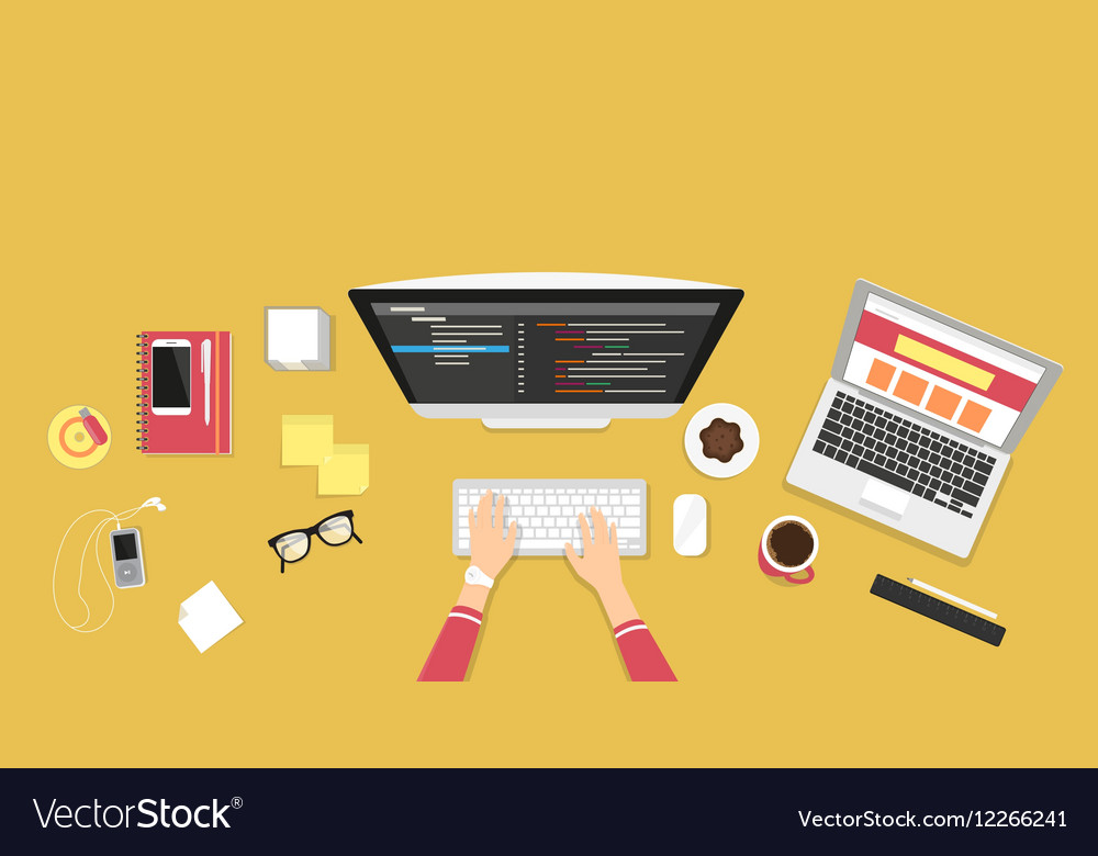 Human hands typing on the computer keyboard and Vector Image