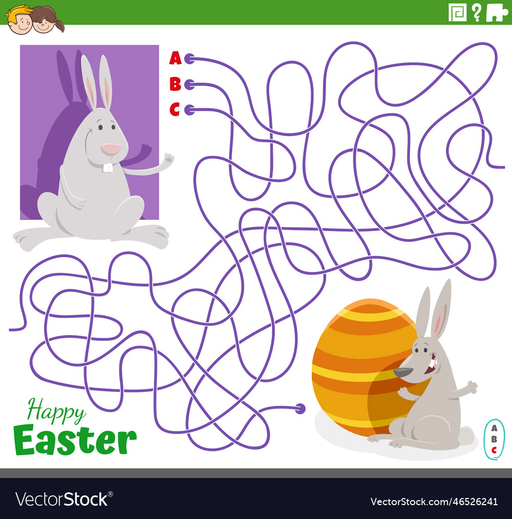Maze game with cartoon easter bunnies and egg Vector Image