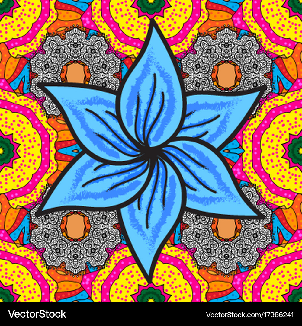 Pattern on blue yellow and magenta colors Vector Image