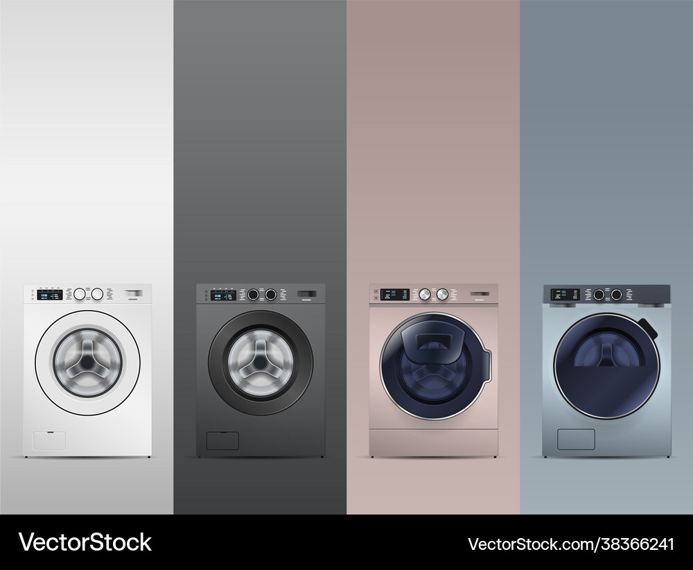 Set realistic washing machines modern washers Vector Image