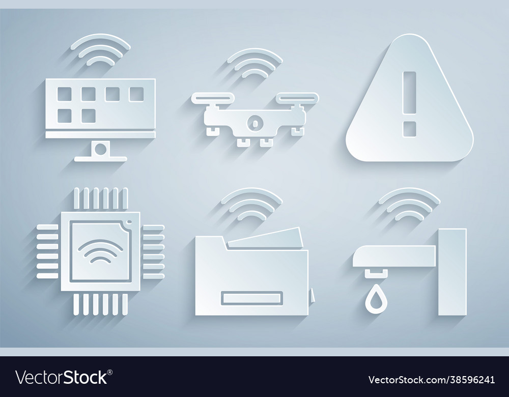Set smart printer exclamation mark triangle Vector Image