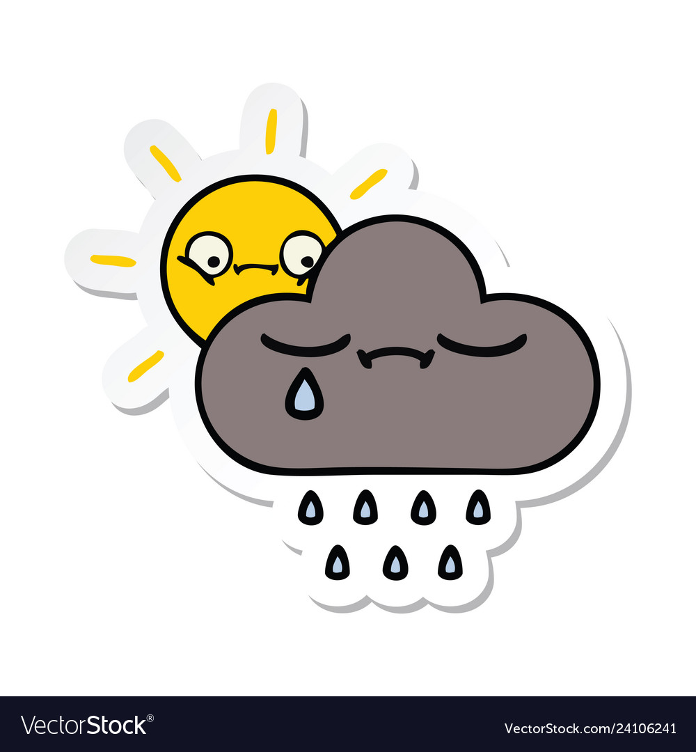 Sticker of a cute cartoon storm cloud and sun Vector Image