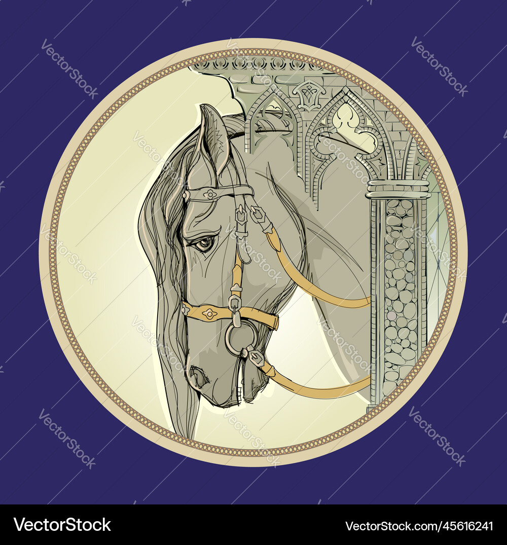 Stylized round decoration with horse head Vector Image